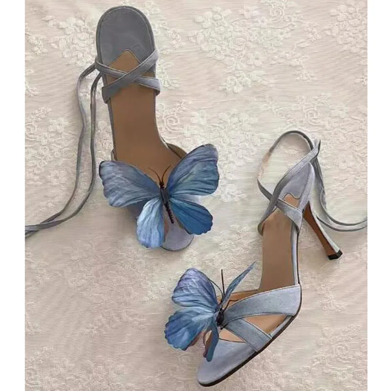 Beauty Purple blue 3D Butterfly Sandals Women Peep Toe Back Strap Lace ...