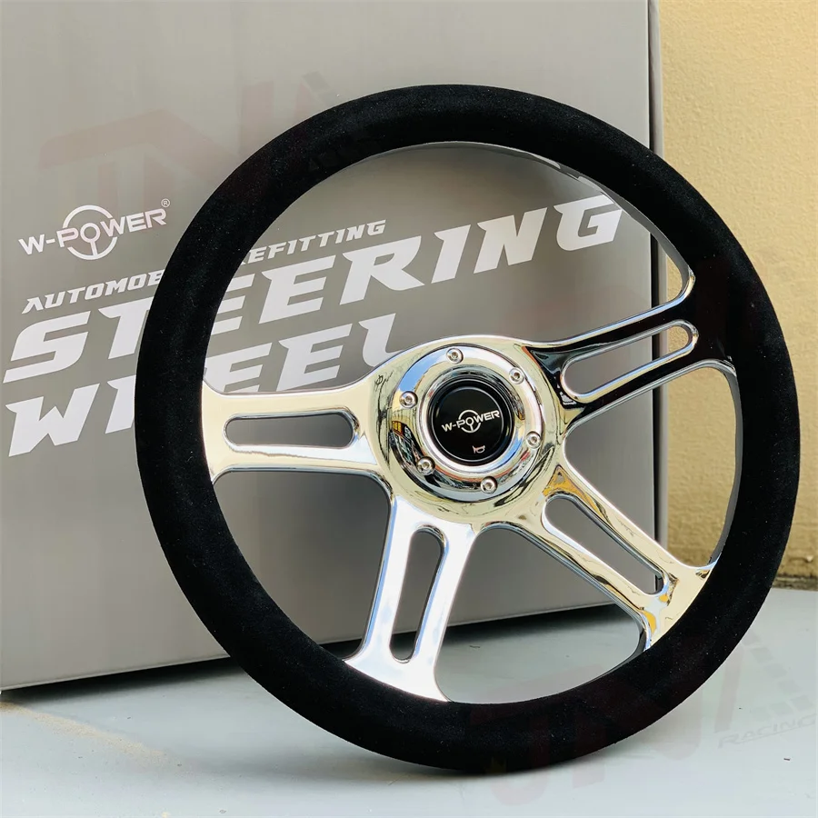 W-POWER-Classic-Universal-Suede-Leather-4-Spoke-Steering-Wheel-350mm ...
