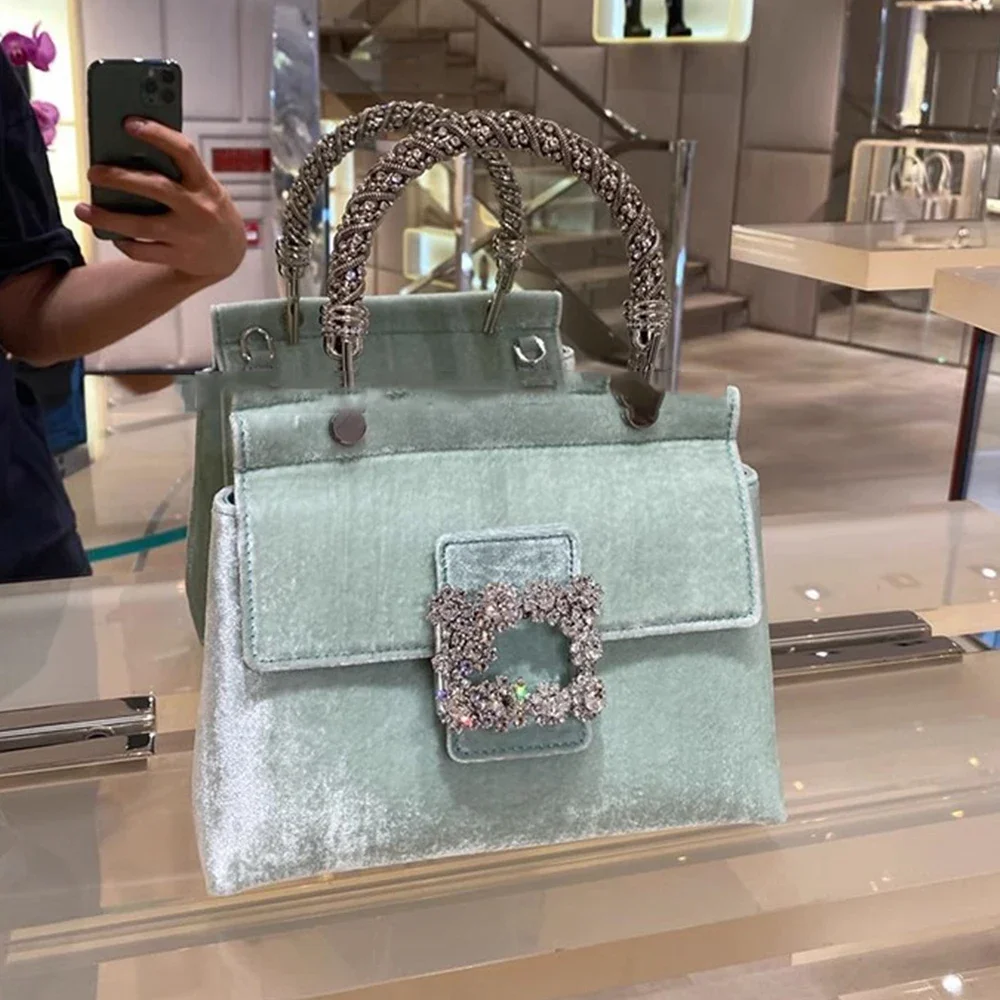 Luxury-Diamonds-Women-Bag-Designer-Velvet-Handbags-Metallic-Handle ...