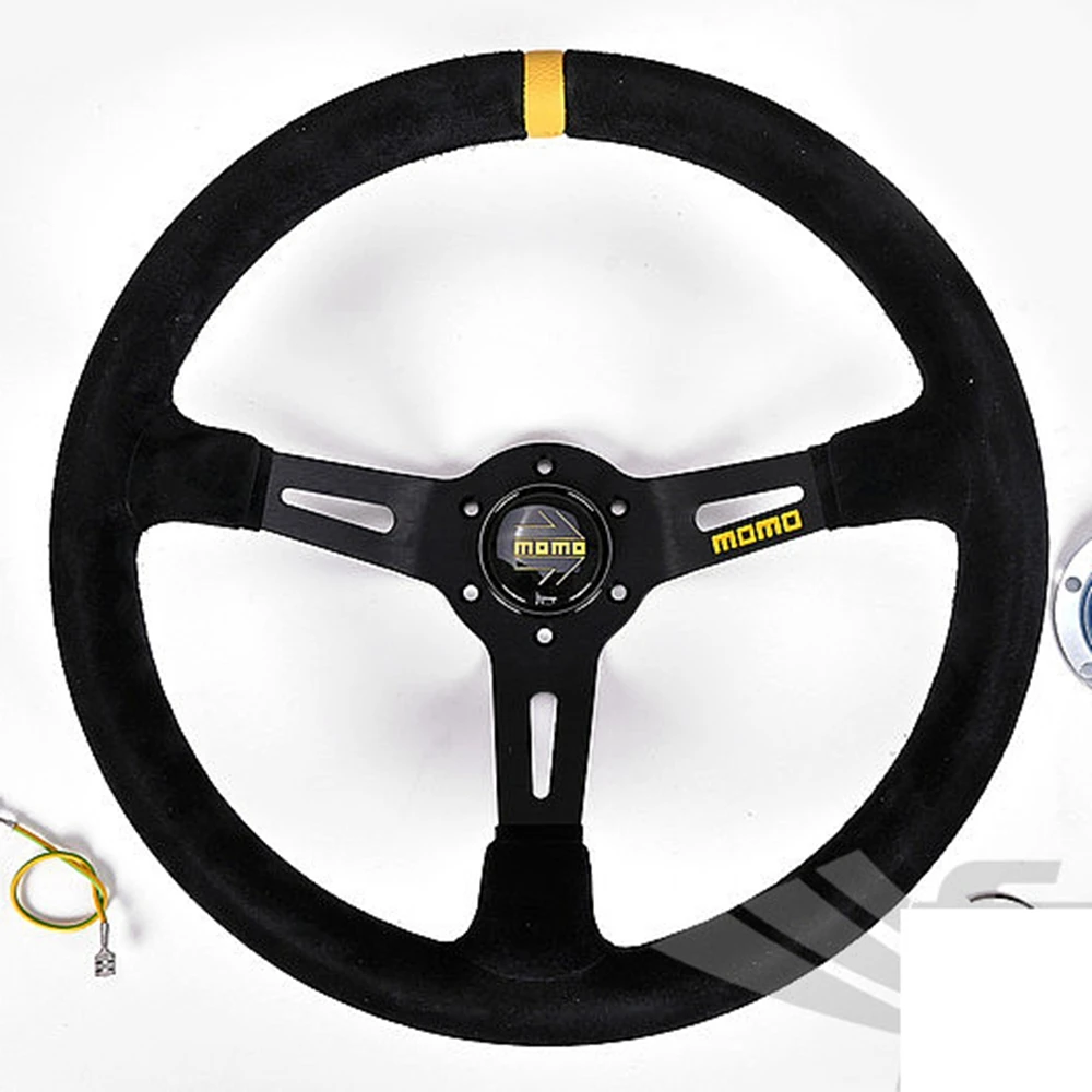 Deep-Dish-350MM-MOMO-Steering-Wheel-Car-Rally-Racing-Suede-Leather-JDM ...