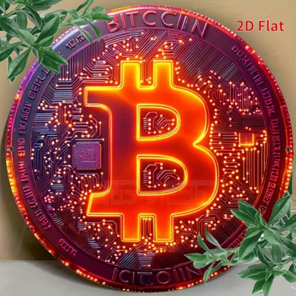 1PC Bitcoin Symbol Glitter Metal Wall Art | Bold Red & Orange Crypto ...