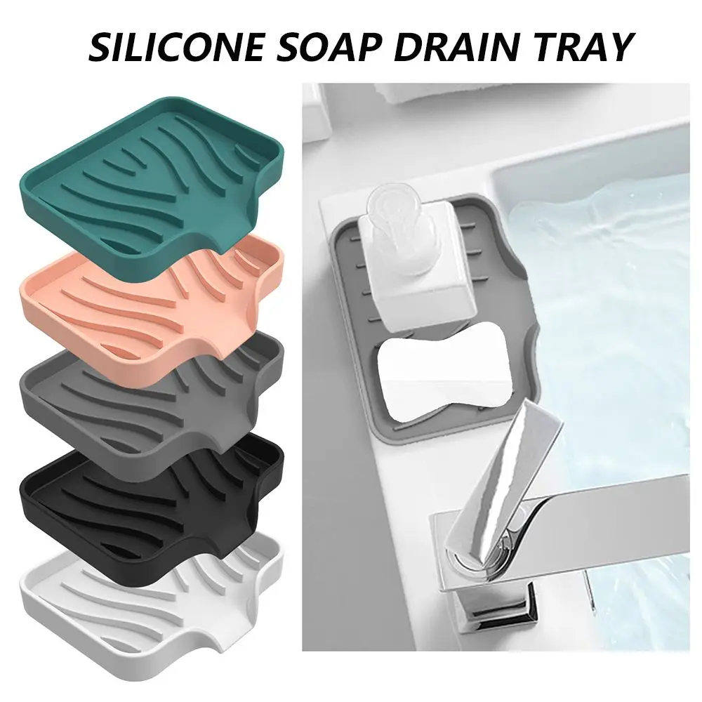 Silicone-Kitchen-Sink-Tray-Soap-Dish-Holder-with-Built-in-Drain-Lip ...
