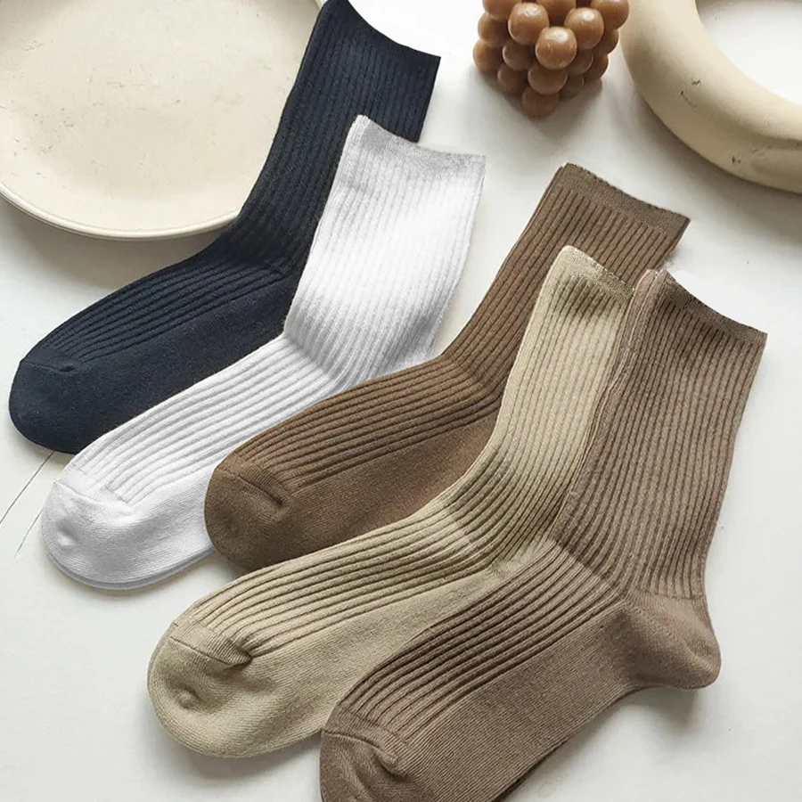 Socks-Set-Solid-Color-Stripes-Women-s-Casual-Socks-Autumn-Simple-Women ...