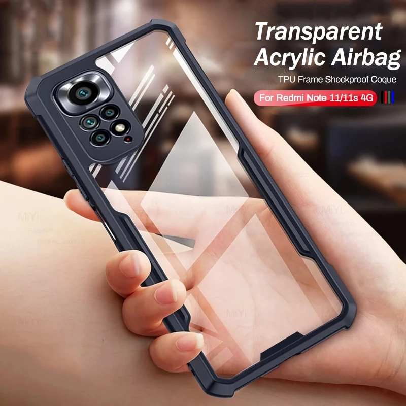 For-Redmi-Note-11-Case-Transparent-Acrylic-TPU-Shockproof-Bumper-Coque ...