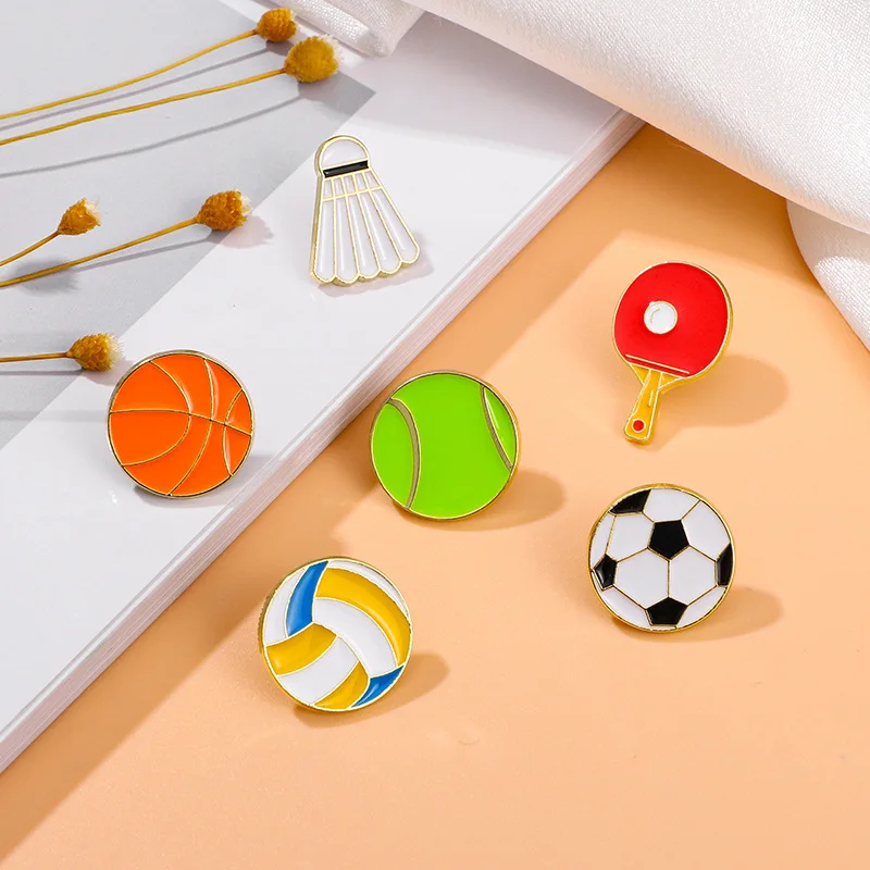 Sports-cartoon-pin-soccer-basketball-badminton-table-tennis-cute-badges ...