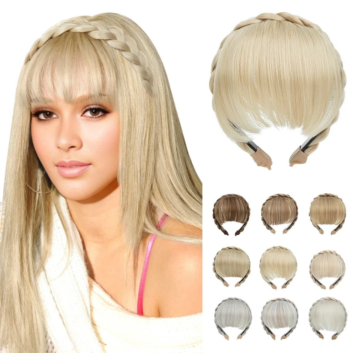 Synthetic-Headband-Bangs-Extension-Fake-Hair-Blunt-Fringe-without-Long ...