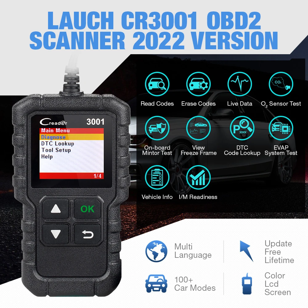 Launch Cr3001 Creader 3001 Code Reader V2.0 Lifetime Free Update Obdii ...