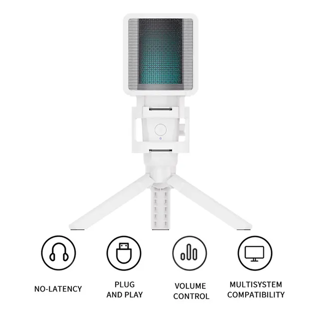 Zealsound USB Condenser Recording Microphone White RGB Streaming Mic ...