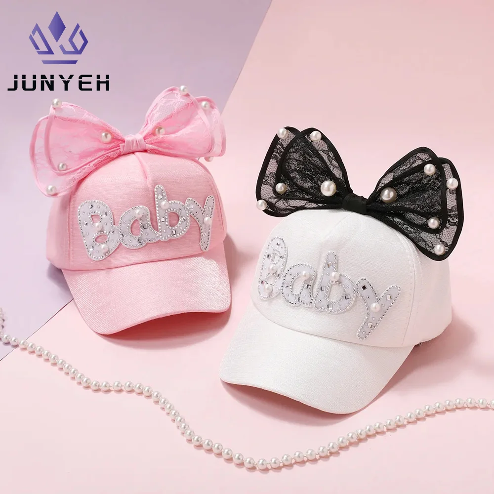 Toddler-Pearl-Butterfly-Knot-Baseball-Cap-Hat-Letter-Baby-Peaked-Caps ...