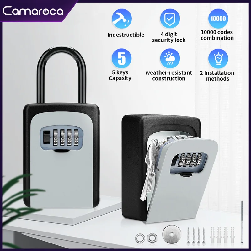 Camaroca-Password-Key-Box-Waterproof-4-Digit-Combination-Metal-Key-Lock ...