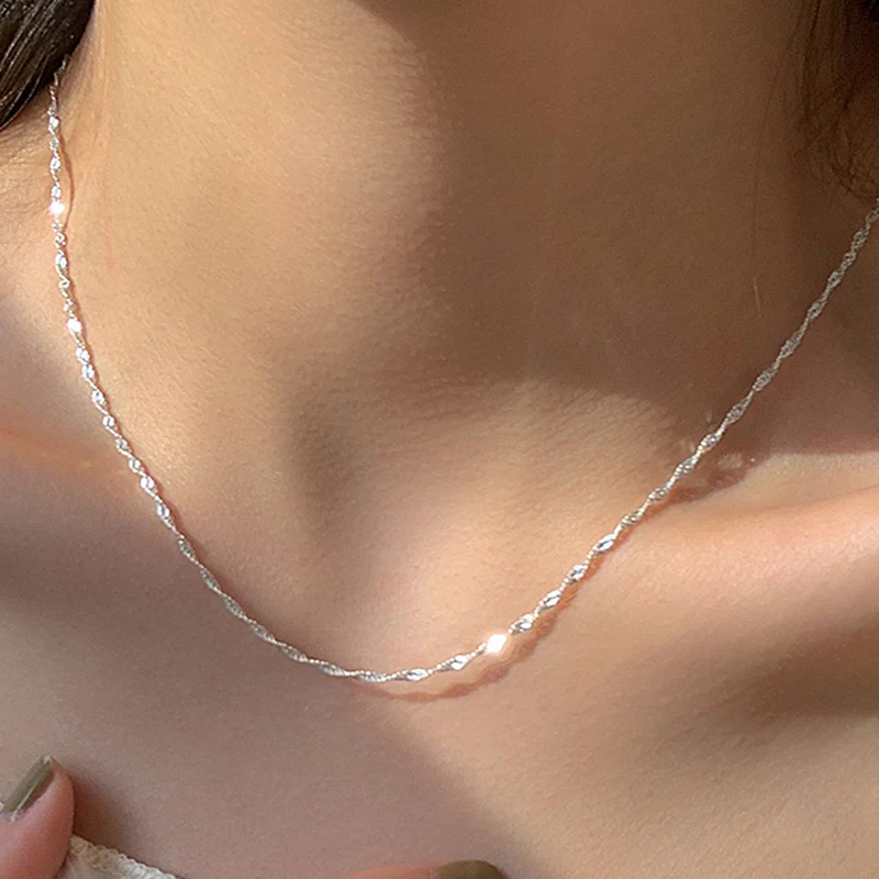 50cm-925-Sterling-Silver-Sparkling-Water-Wave-Chains-Necklace-Smooth ...