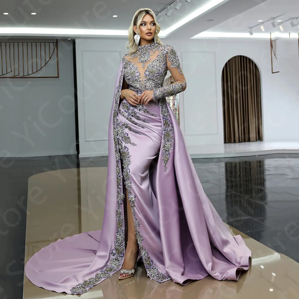 Luxury-Light-Purple-Evening-Dresses-Long-Sleeves-Mermaid-Prom-Gowns ...