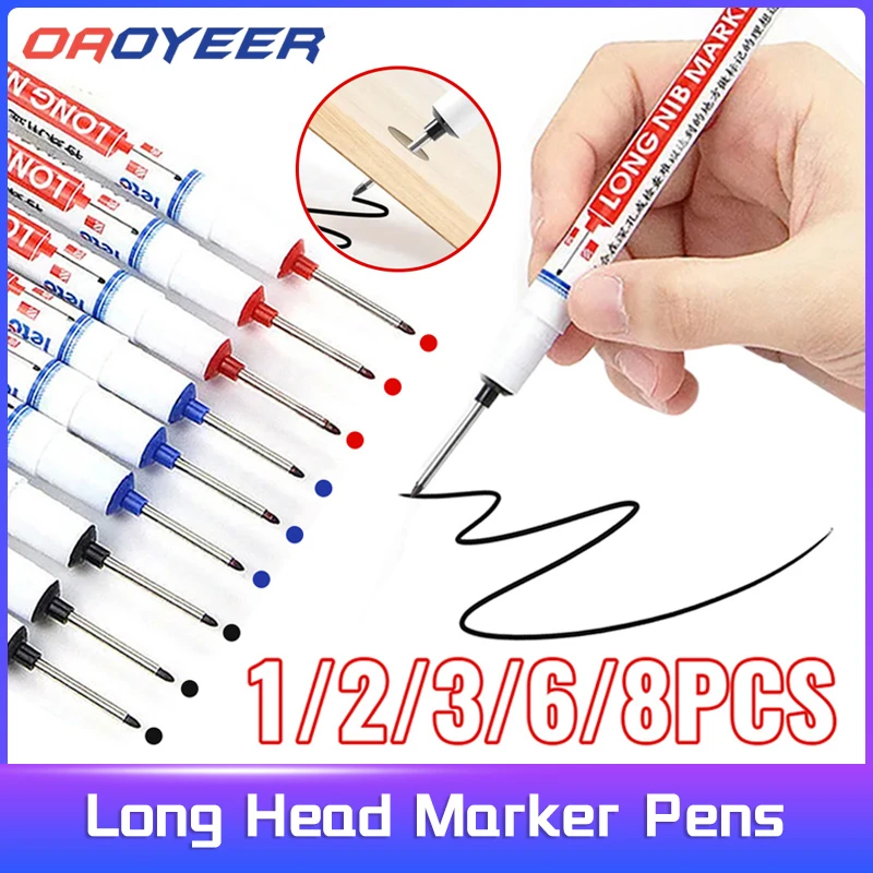 8pcs/set Long Head Marker Pens Bathroom Woodworking Decoration Multi ...