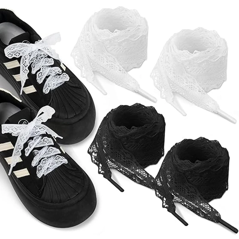 New Lace Bow Shoelaces Flat Fancy Shoelaces for Women 3CM Width 120CM ...