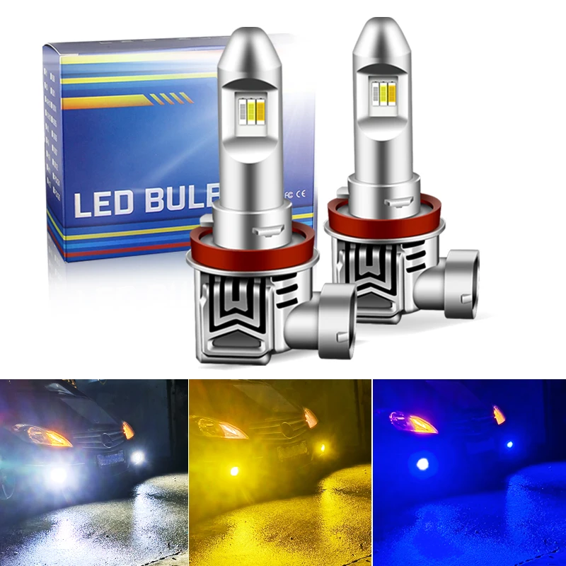 2Pcs-H8-H11-H9-Tricolor-Led-Fog-Lights-Bulb-CSP-Chips-12000LM-Car ...