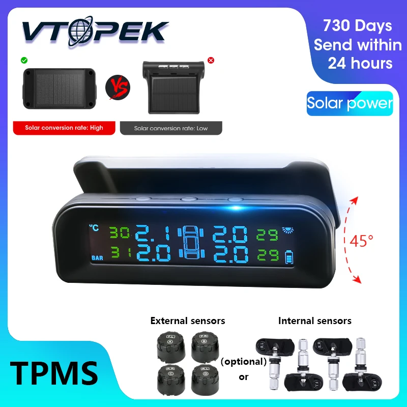 Vtopek-Solar-Power-TPMS-Car-Tire-Pressure-Monitor-System-Automatic ...