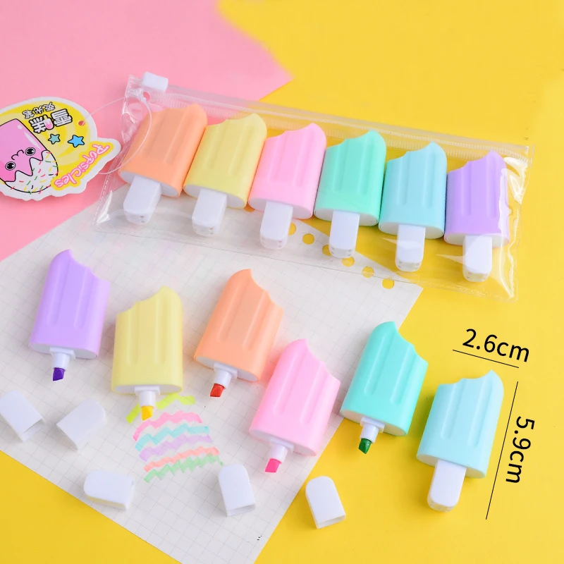6-Colors-6-Popsicle-Shaped-Highlighters-Cartoon-Cat-Highlighters ...