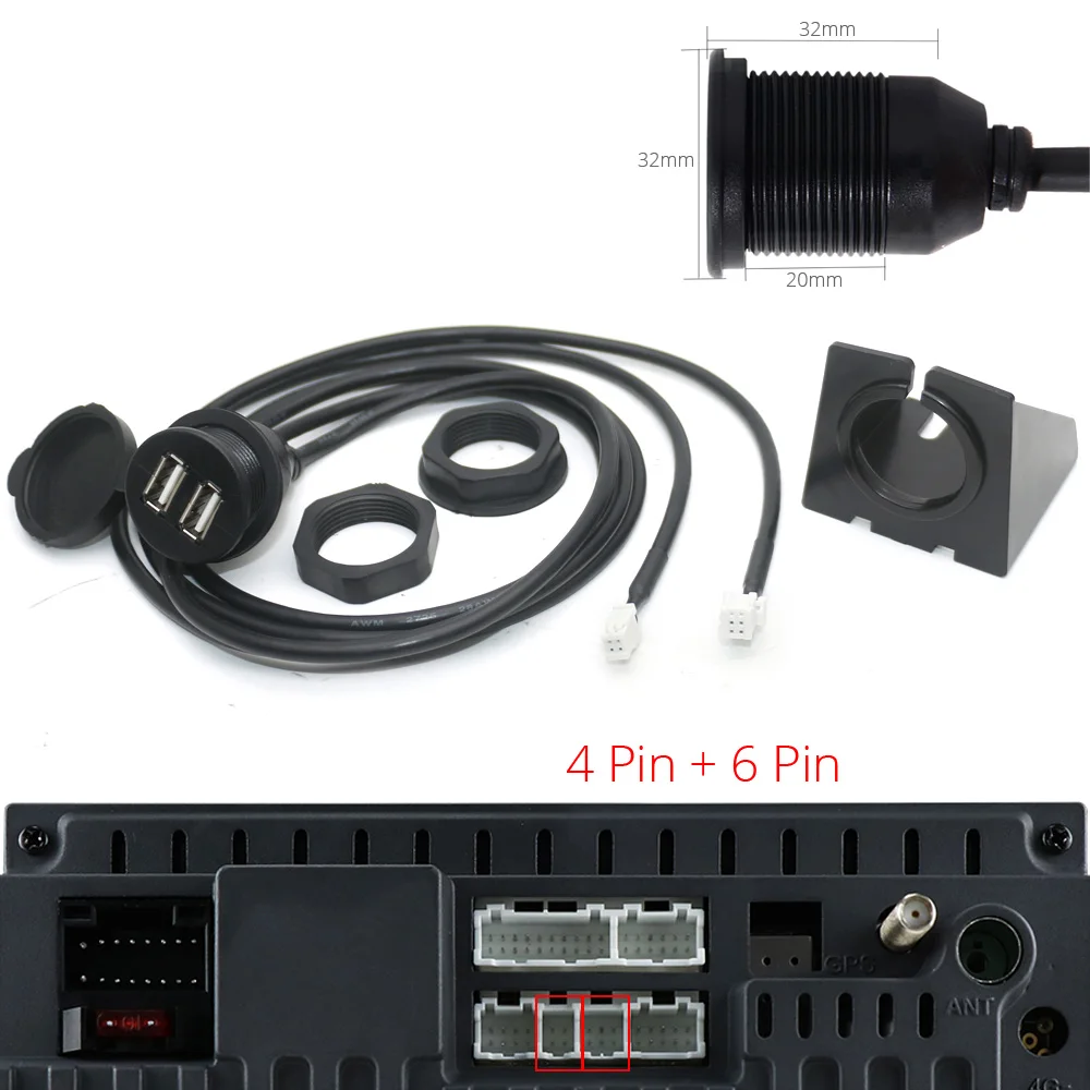 4 6 Pin To Dual Usb Female Port Flush Dash Board Mount Panel Extension ...