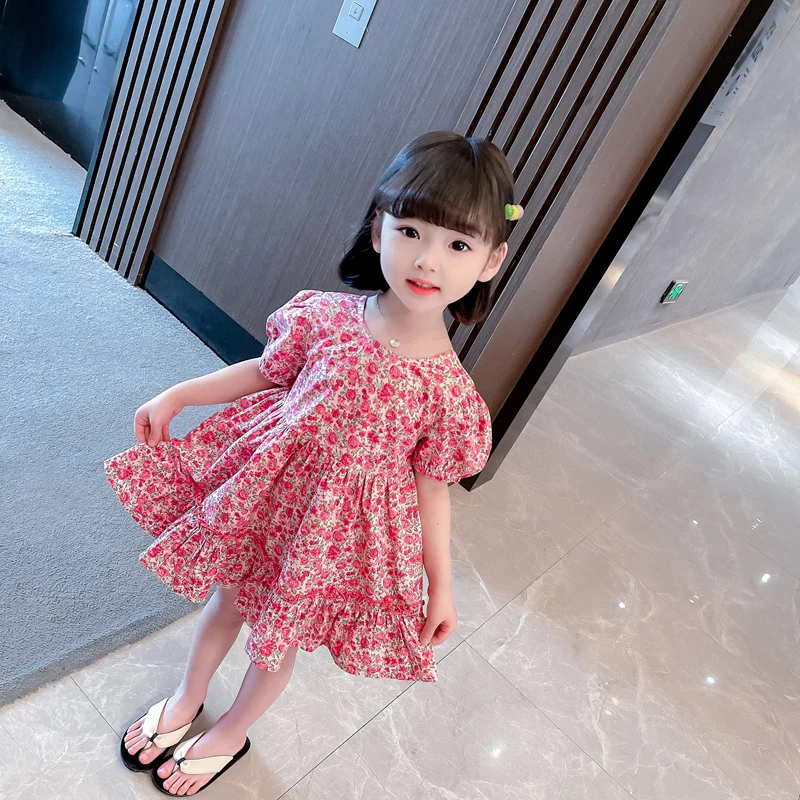 Toddler Girl Dress Floral Pattern Girl Party Dress Summer Kid Dress ...
