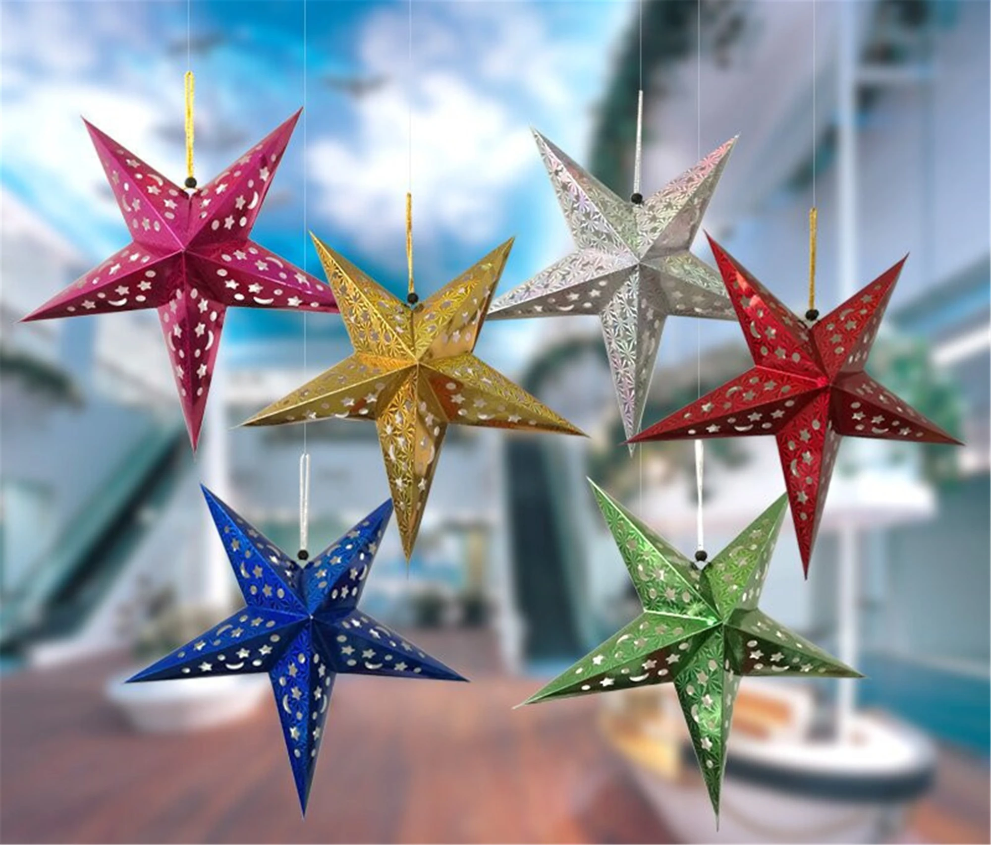 Star-Paper-Lanterns-Five-pointed-Eyelet-Paper-Star-decoration-Hanging ...