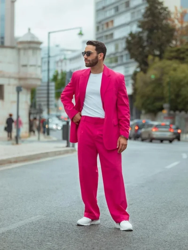 2-Pieces-Street-Wear-Fuchsia-Men-Suits-Groom-Party-Wedding-Peaked-Lapel ...
