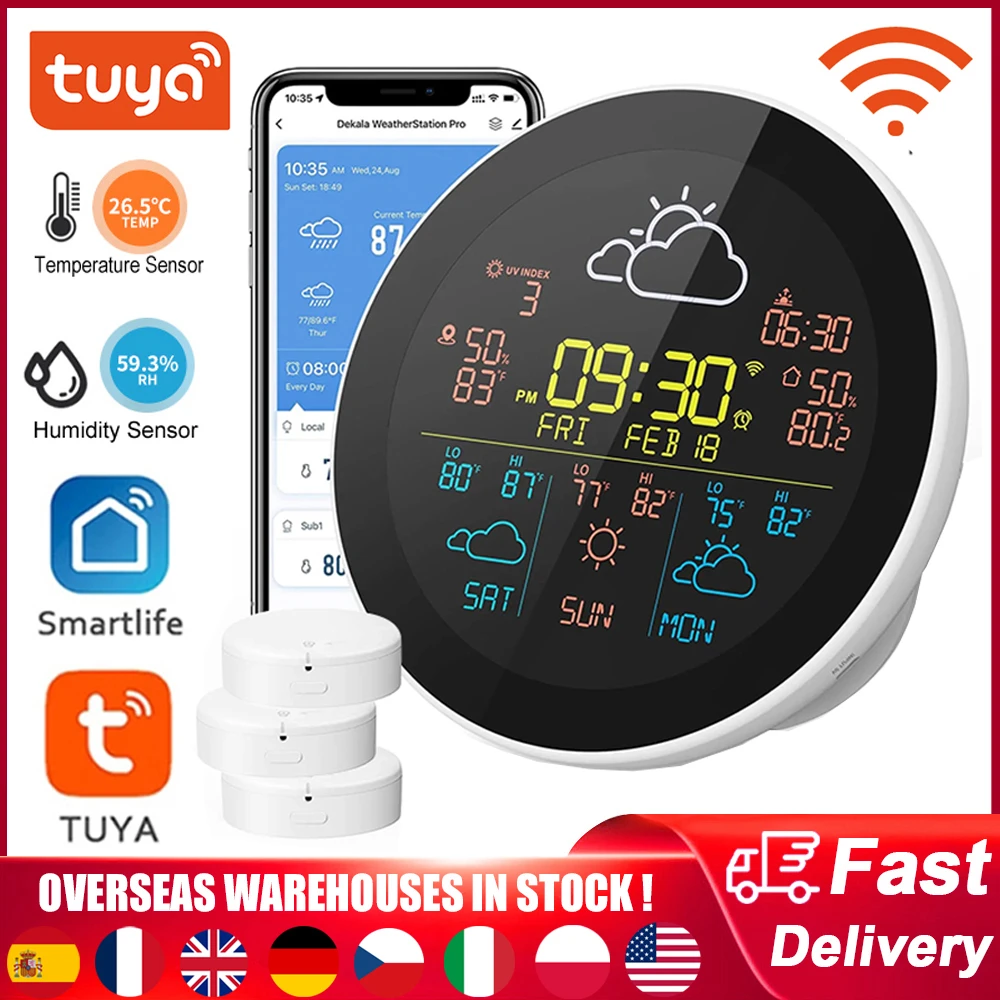 Tuya WIFI Smart Weather Station Alarm Clock Weather Forecast Temperature Sensor Thermometer ...