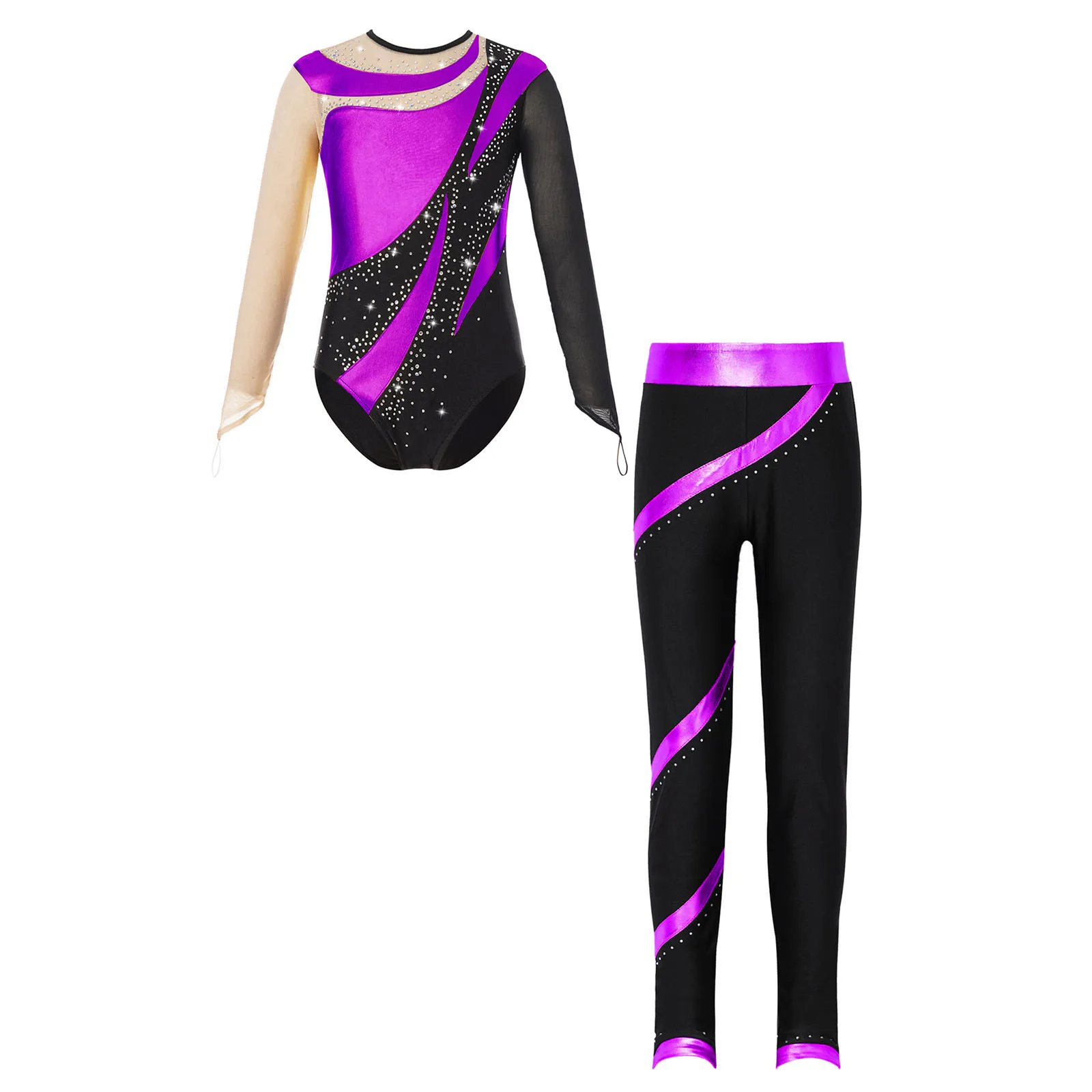 Kids-Girls-Gymnastics-Sport-Dance-Leotard-Set-Jumpsuit-Shiny ...