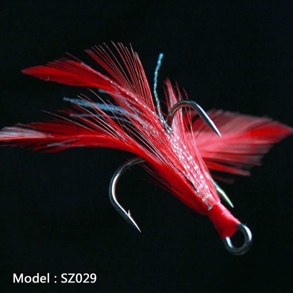 10pcs-Treble-Fishing-Hook-With-Feather-For-Minnow-Fly-Fishing-Lures ...