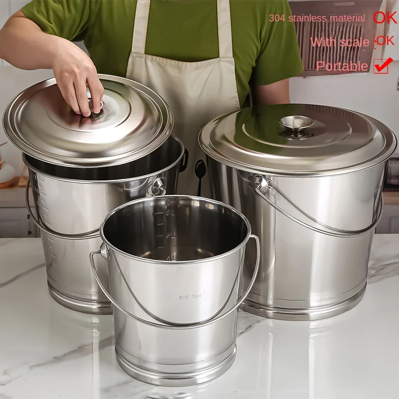 304-Stainless-Steel-Bucket-Lid-Portable-Water-Storage-Canteen-Rice ...