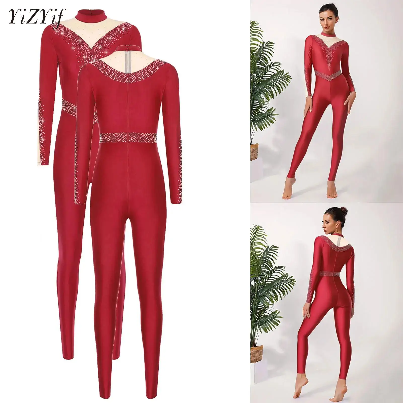 Women Ballet Unitards Dance Wear Costume for Adult Long Sleeve Bodysuit ...