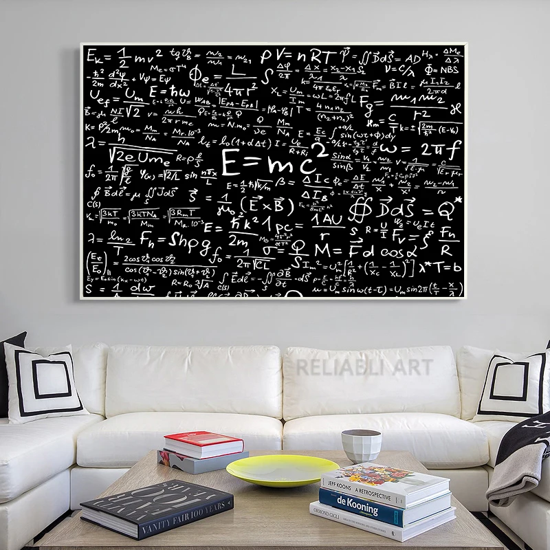 Physics-Formula-on-Blackboard-Relativity-Poster-Math-Science-Wall-Art ...