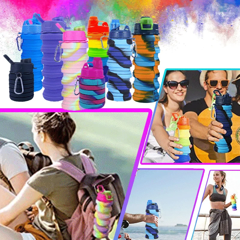 500MLPortable-Retractable-Silicone-Bottle-Folding-Water-Bottle-Outdoor ...