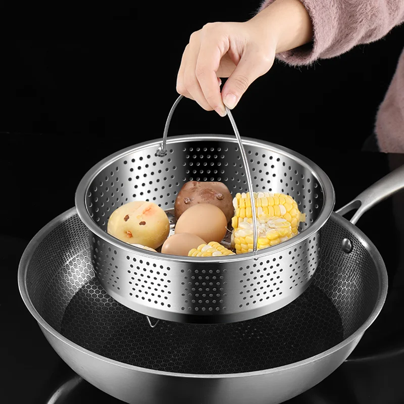 Kitchen Novel Stainless Steel Food Steamer Basket with Silicone Handle ...