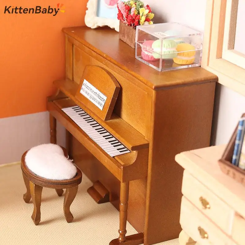 1Set-1-12-Dollhouse-Miniature-Piano-With-Stool-Musical-Instrument-Model ...
