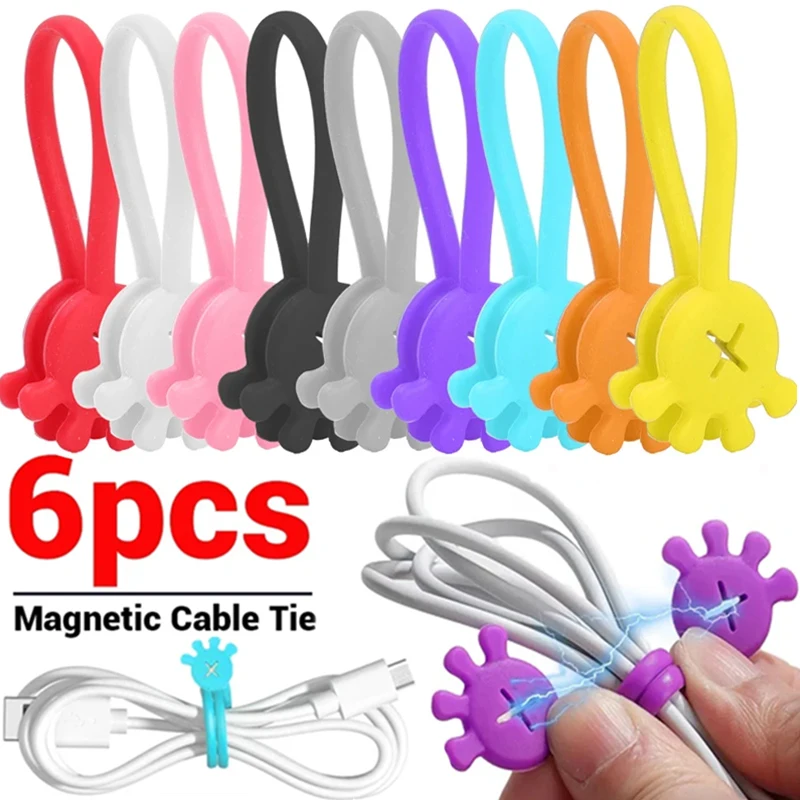 Silicone-Magnetic-Cable-Ties-Phone-Cord-Holder-Clips-Reusable-Magnet ...