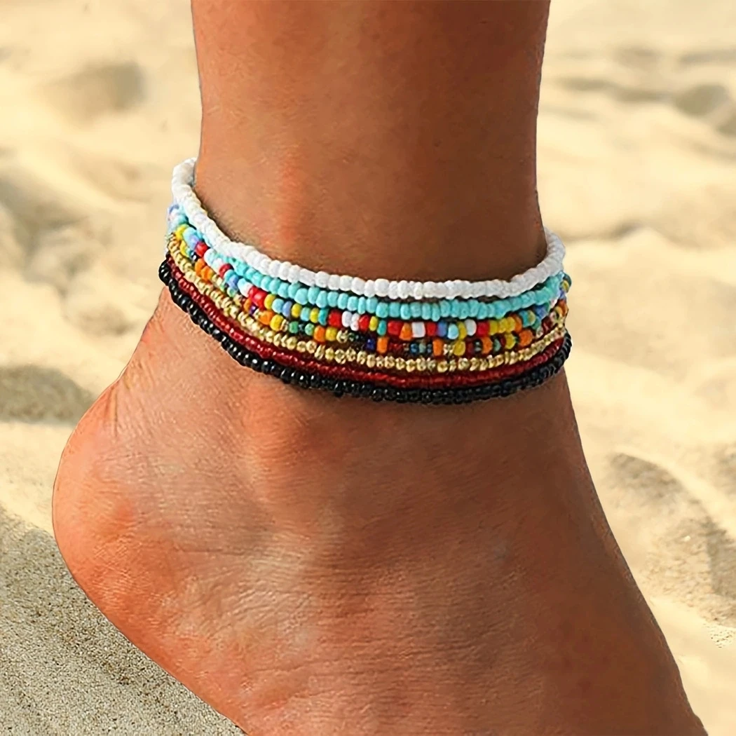Boho-Handmade-Beaded-African-Anklets-Multicolor-Women-Stretch-Seed ...