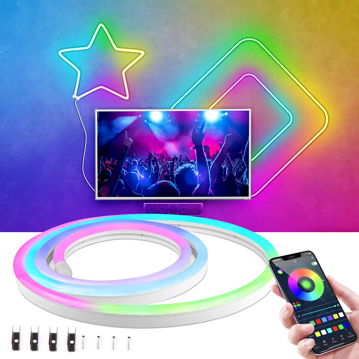 Bluetooth Neon Light LED Strip 24V RGB Dimmable Dream Color WS2811 ...