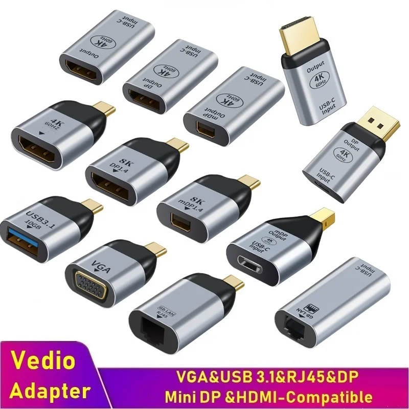 HDMI-compatible-USB-Type-C-Adapter-to-DP-VGA-Mini-DP-RJ45-4K-8K-60Hz ...