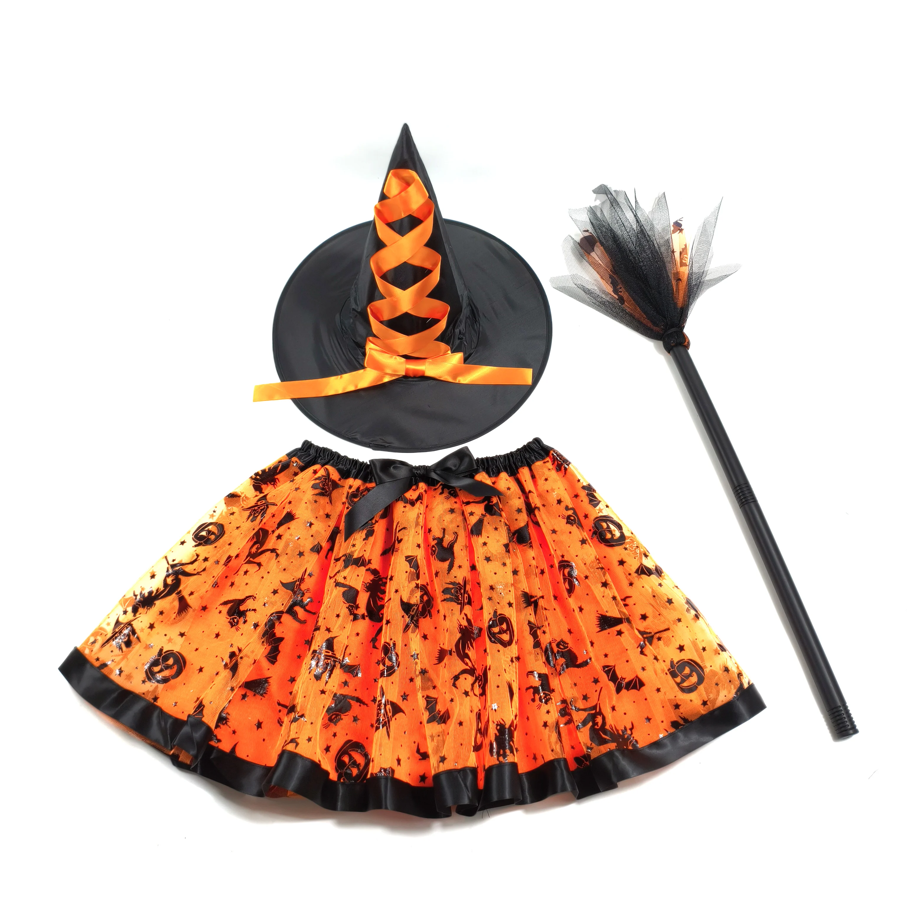 Halloween Adults Witch Costume Set Tulle Skirt Hat and Broom Complete ...