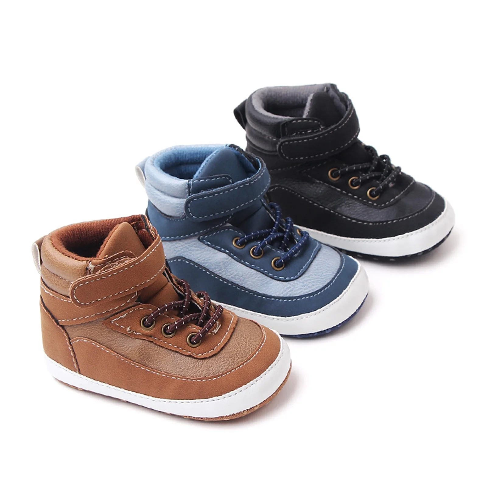 Baby-High-Top-Ankle-Sneakers-Contrast-Color-Leather-Anti-Slip-Soft-Sole ...
