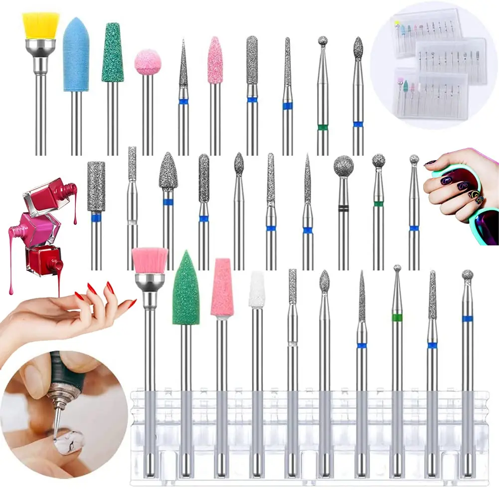 10pcs Nail Drill Bits Set With Brushes Diamond Cuticle Cleaner Bit for ...