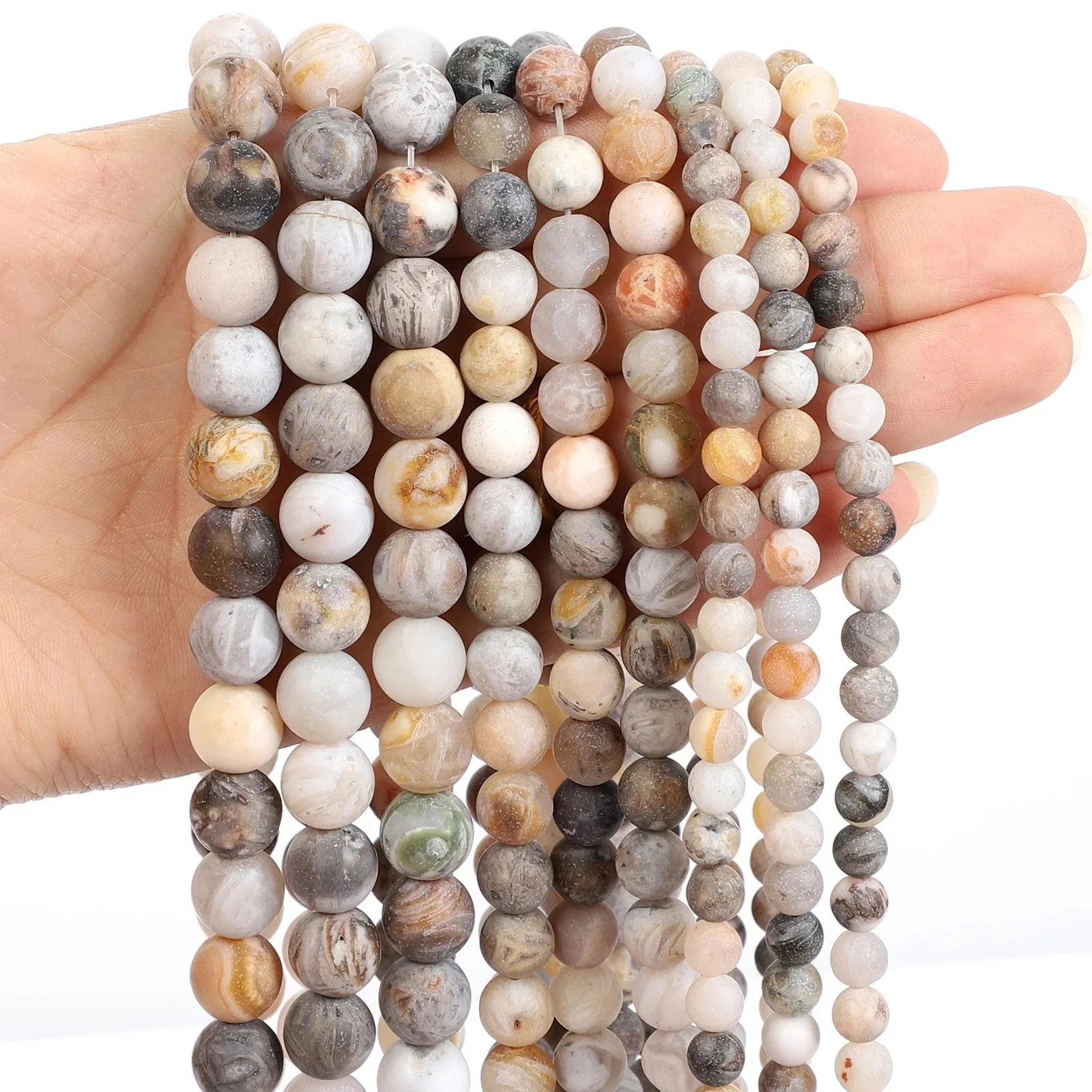 Natural-Stone-Beads-Frost-Bamboo-Leaf-Agate-Jasper-Round-Loose-Beads ...