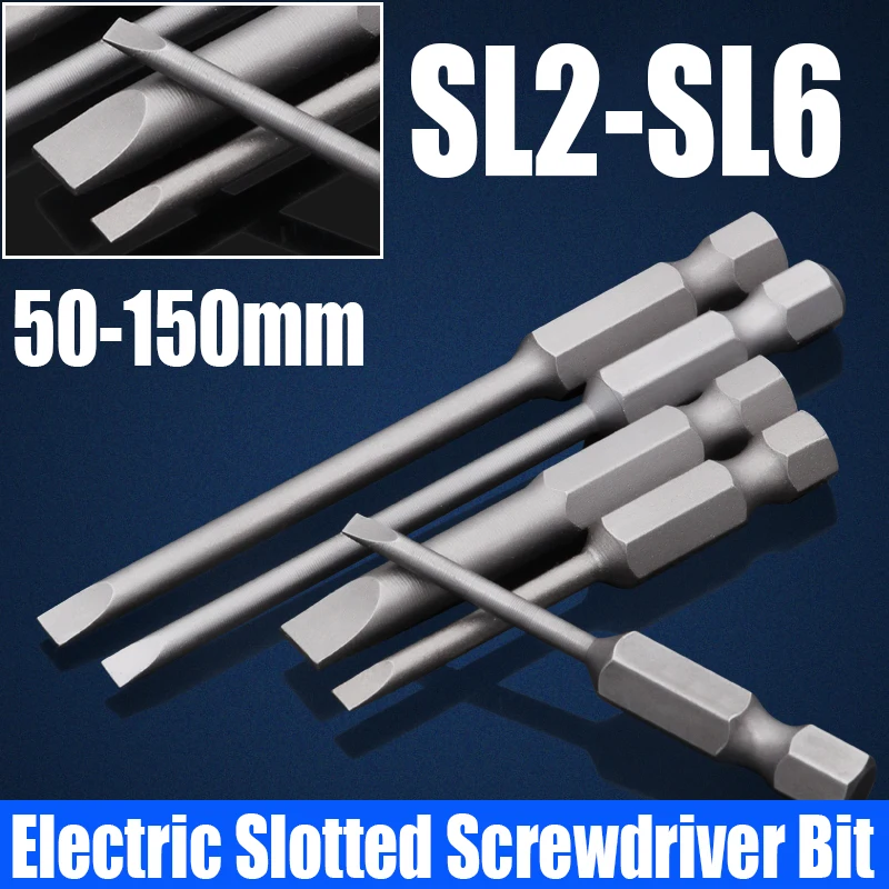 1PCS 50/75/100/150mm Electric Flat Head Slotted Screwdriver Bit SL2-SL6 ...