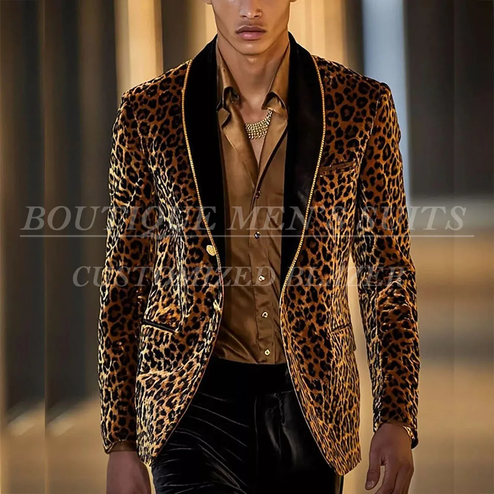 Fashion Leopard Print Men's Suits Slim Fit Single Breasted Shawl Lapel ...
