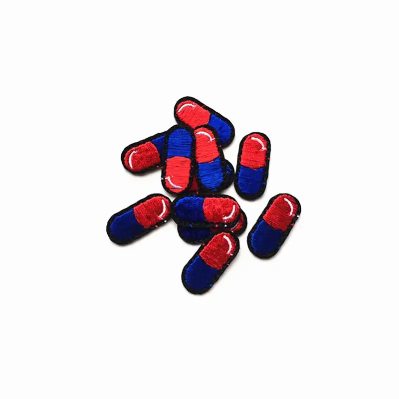 10PCS Embroidery Patch Cartoon Pills Sew Iron On Patches Red Blue ...