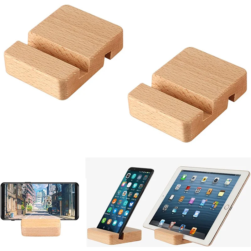 Double Groove Design Natural Wood Cell Phone Stand Portable Mobile ...