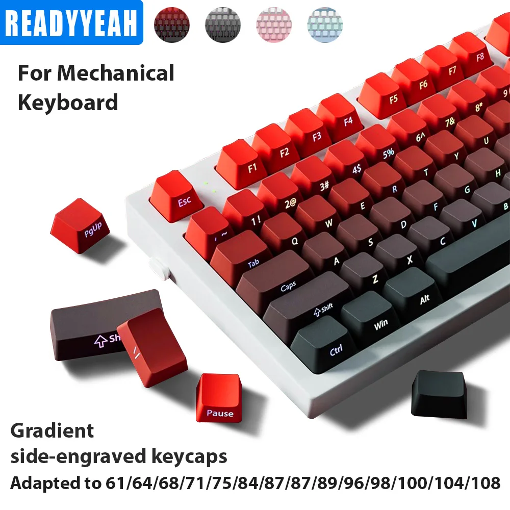 124-Keys-Side-Engraved-Keycaps-PBT-Gradient-High-Translucent-Keyboard ...