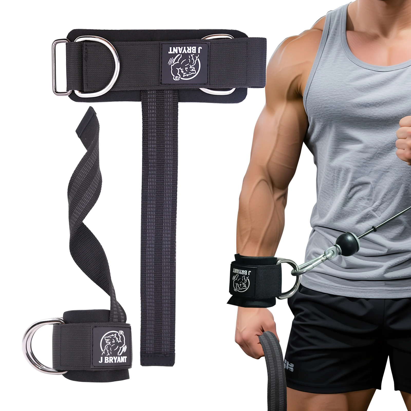 Weight Lifting Strap Wrist Cuffs with D-Ring Wrist Support, Adjustable ...