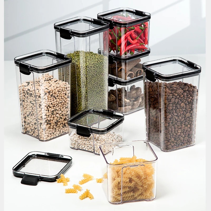 Kitchen-Sealed-Jar-Plastic-Multigrain-Storage-Canisters-Transparent ...