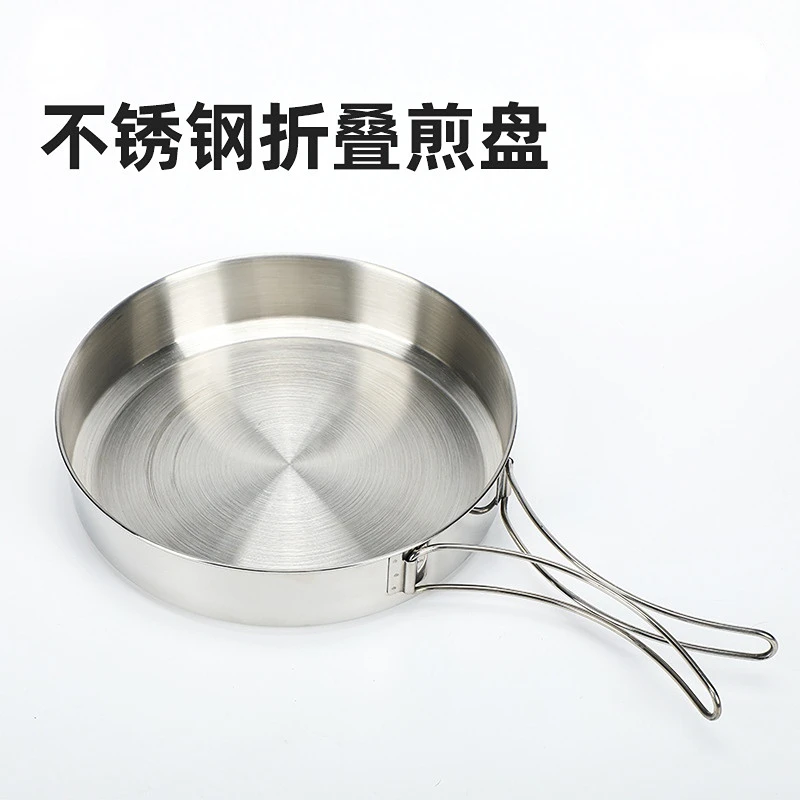 Stainless-Steel-Barbecue-Frying-Pan-Foldable-Handle-Wok-Pan-Camping ...